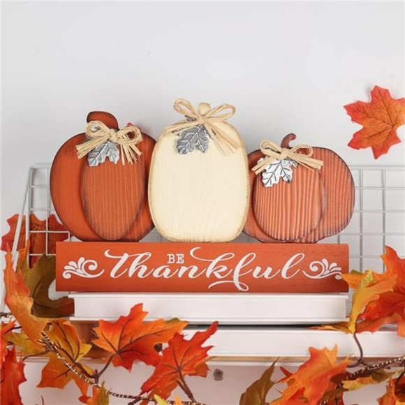 Accents | Large Wooden Pumpkin Sign Block Set Fall Decor With Autumn ...